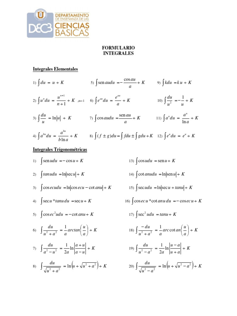 Formulario Integrales | PDF