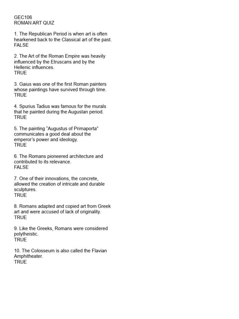 Gec106 Roman Art Quiz | PDF | Classics