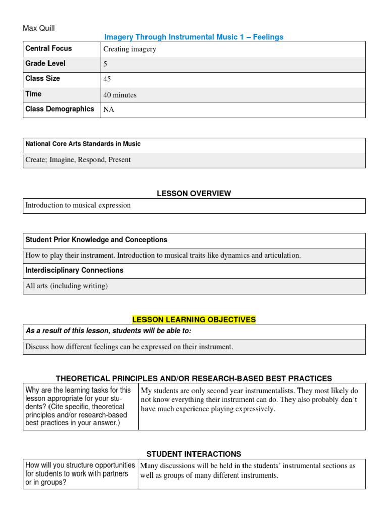 Mini Unit Lesson Plan 1 - Adapted For Adhd | PDF | Feeling | Learning