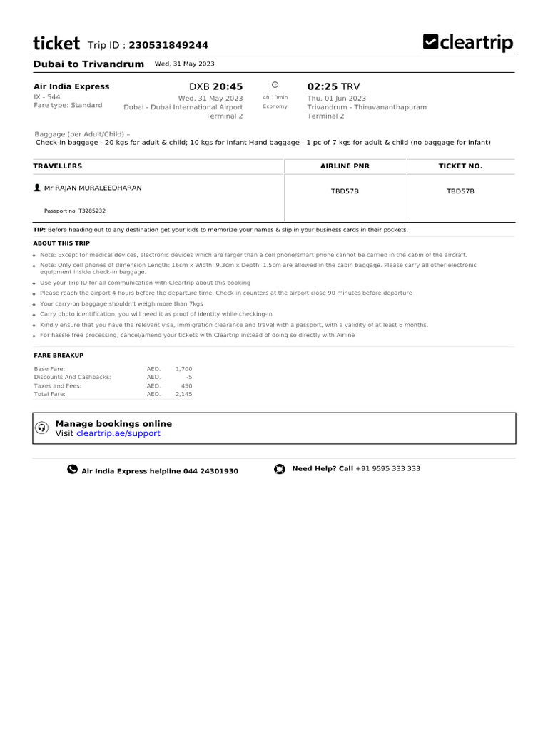 Cleartrip Flight E-Ticket | PDF | Transport | Aviation