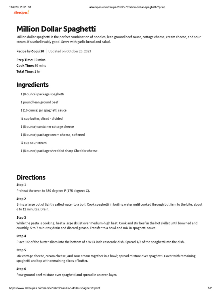Million Dollar Spaghetti | PDF | Spaghetti | Cheese