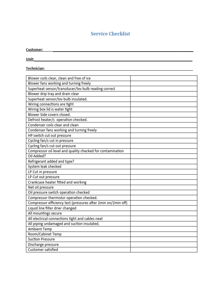 Service Checklist | PDF