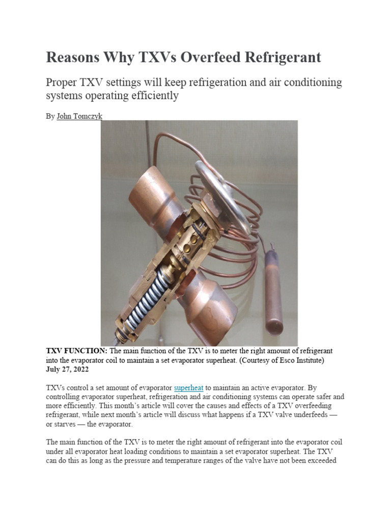 Reasons Why TXVs Overfeed Refrigerant | PDF | Machines | Equipment