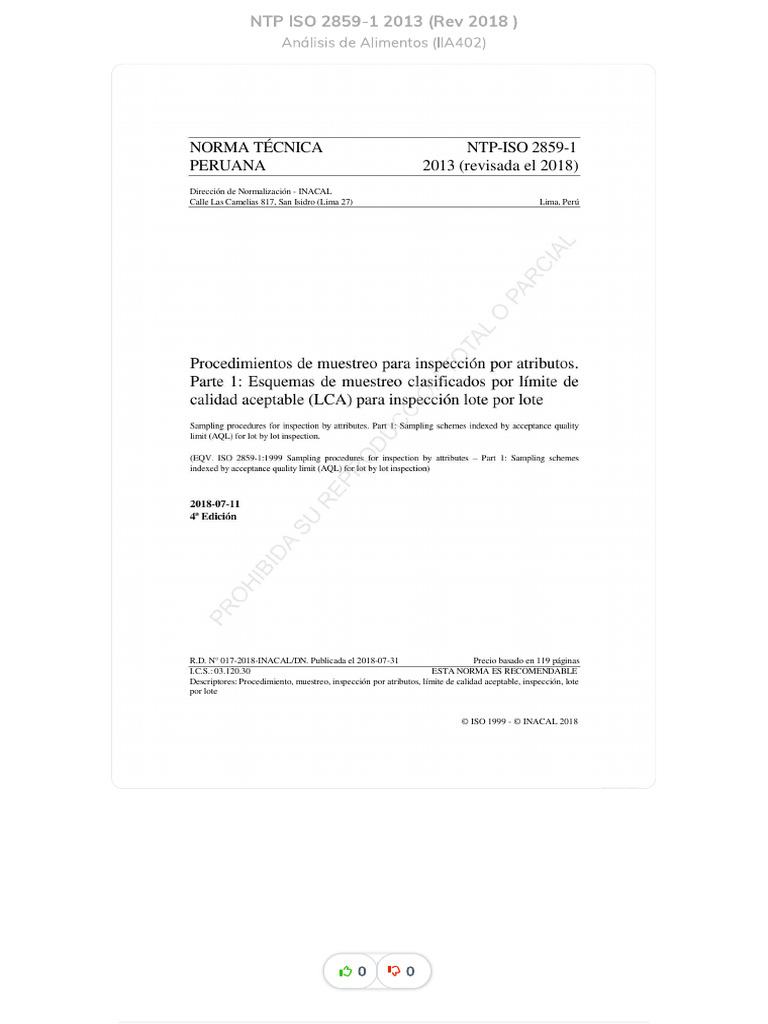 NTP ISO 2859 1 2013 Rev 2018 Helbert | PDF