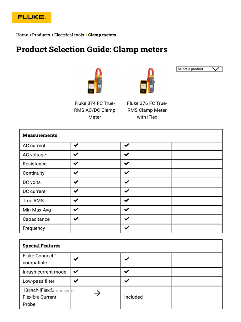 Product Selection Guide - Clamp Meters - Fluke | PDF | Alternating ...