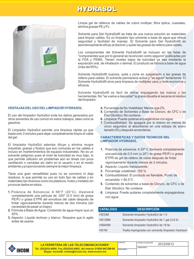 Hydrasol-Solvente Limpiador Hydrasol | PDF | Solvente | Agua