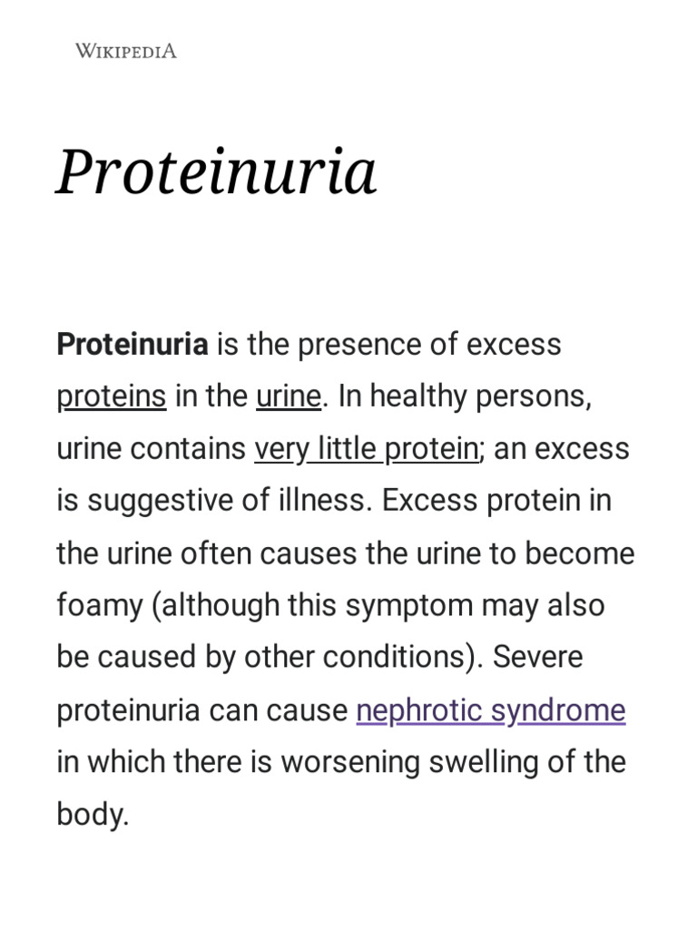 Proteinuria - Wikipedia | PDF | Diseases And Disorders | Urinary System