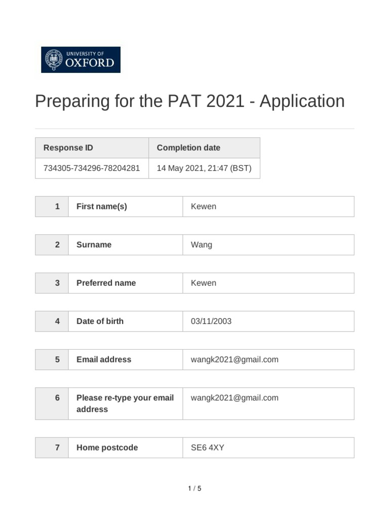 PAT Prep Application Form | PDF | Consent
