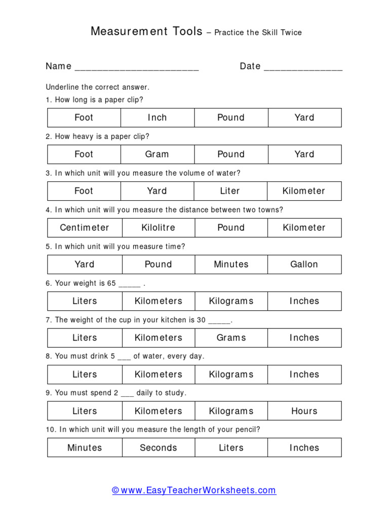 Measurement Tools Practice Worksheet | PDF
