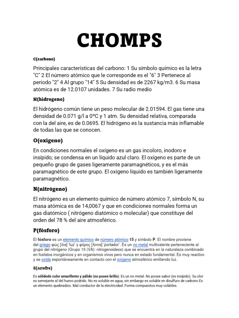 Elementos CHONPS en Química y Biología | PDF | Artes del Lenguaje y ...