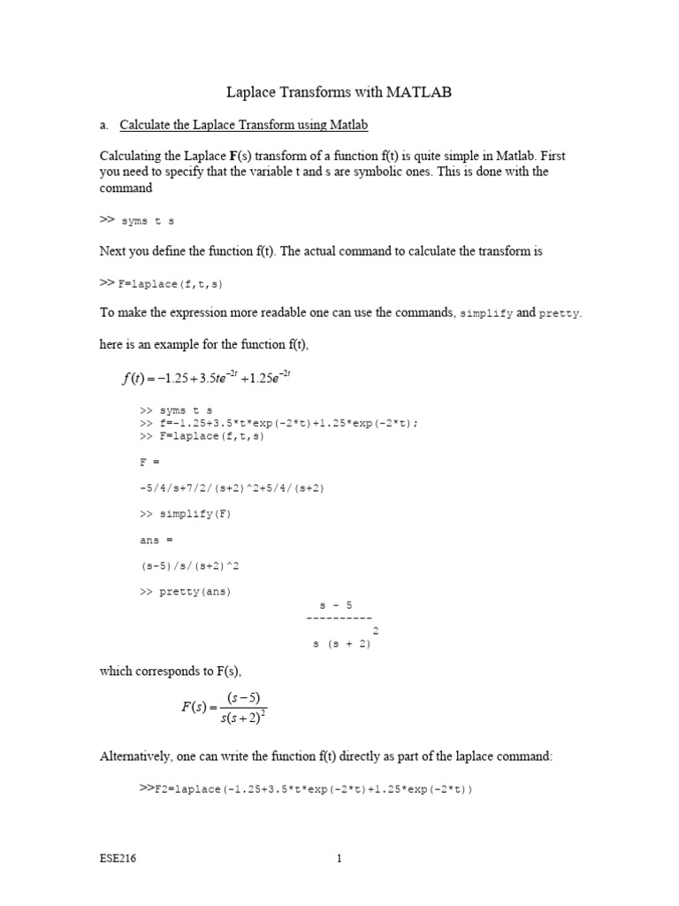 Laplace Matlab Full | PDF | Laplace Transform | Mathematical Objects