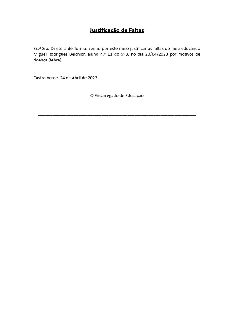 Justificação de Faltas Escolares | PDF