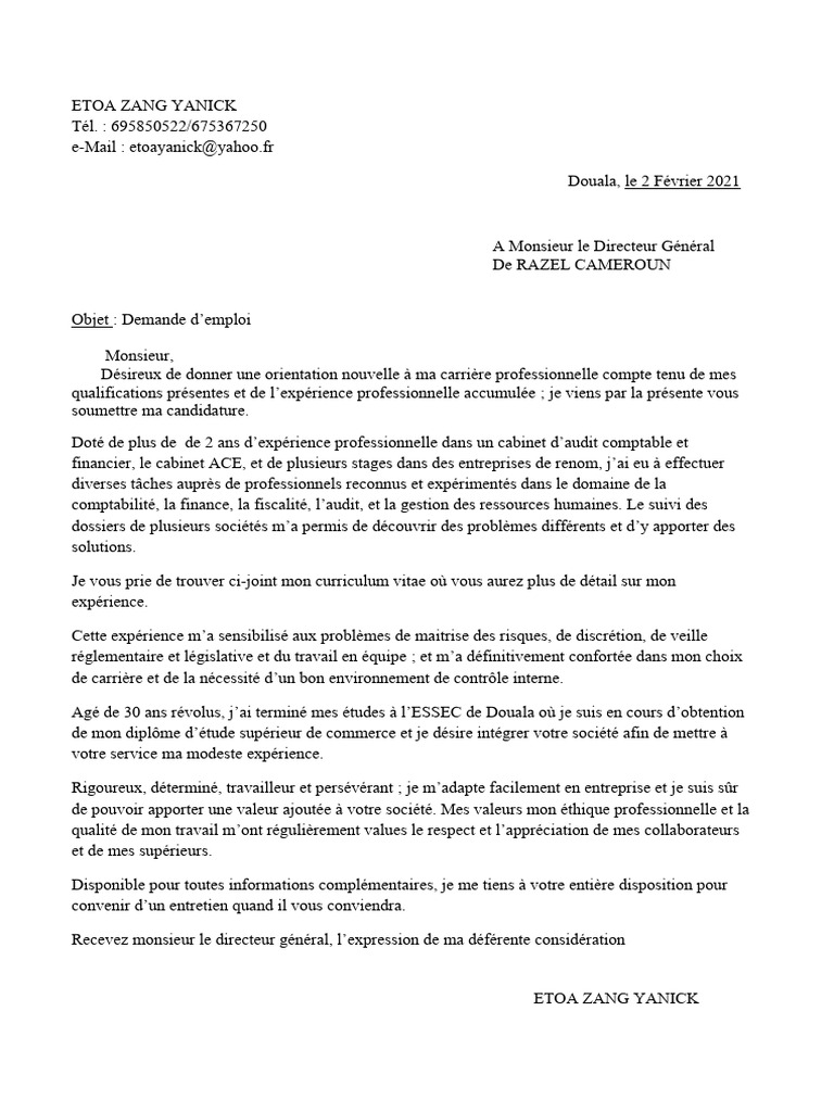 Candidature chez Razel Cameroun | PDF | Affaires