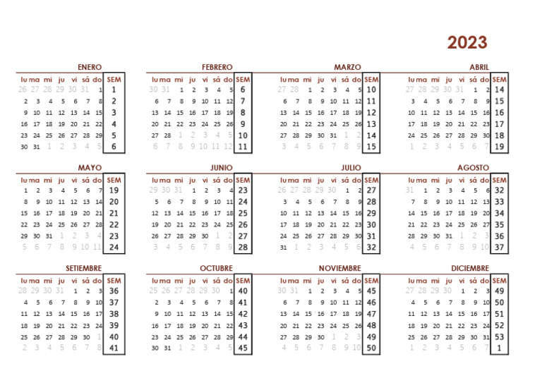 Calendario 2023 con Semanas Numeradas | PDF