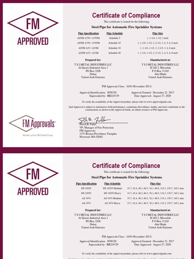 Tsi Metal Industries - FM Approvals | PDF | United Arab Emirates | Pipe ...