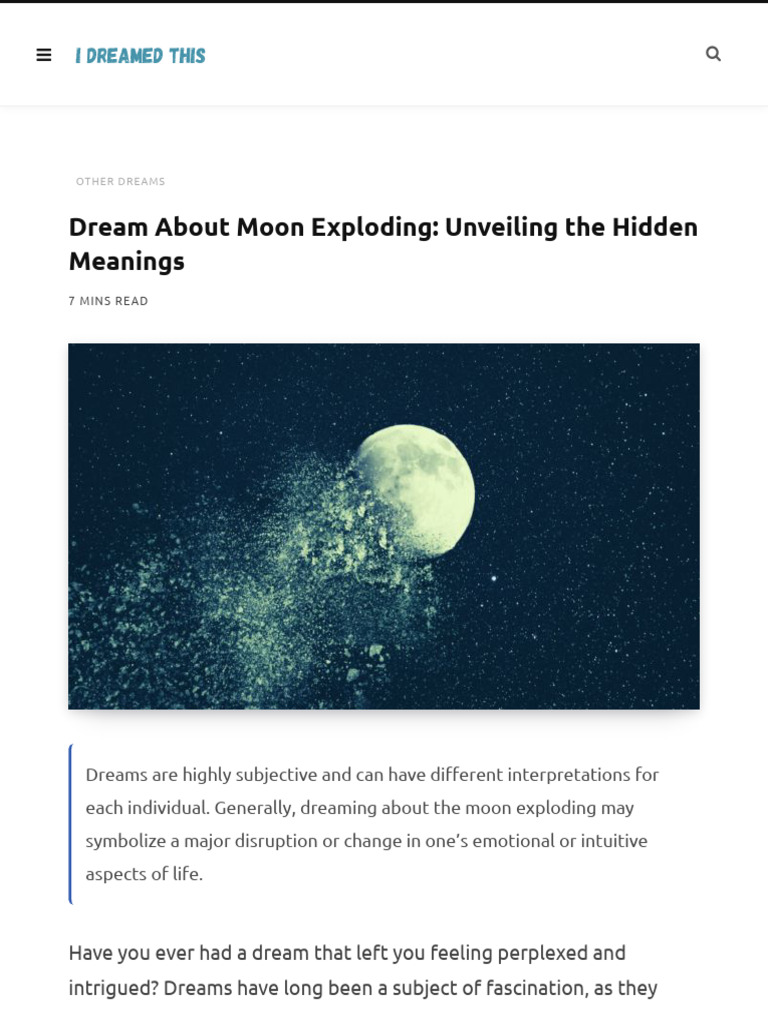 Dream About Moon Exploding - Unveiling The Hidden Meanings | PDF | Dream | Unconscious Mind