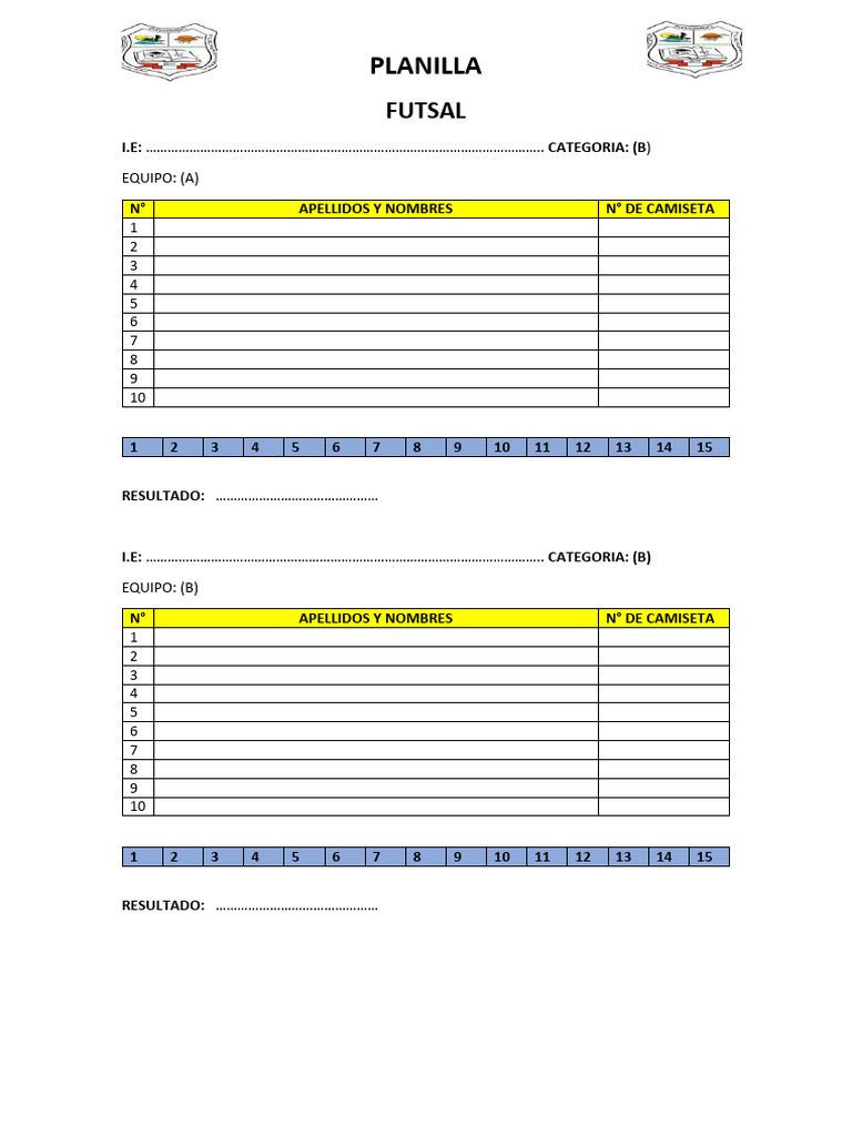 Planilla de Equipos Futsal Categoría B | PDF