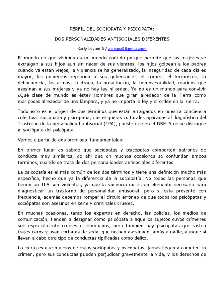 Perfil Del Sociopata y Psicopata | PDF | Desorden de personalidad ...