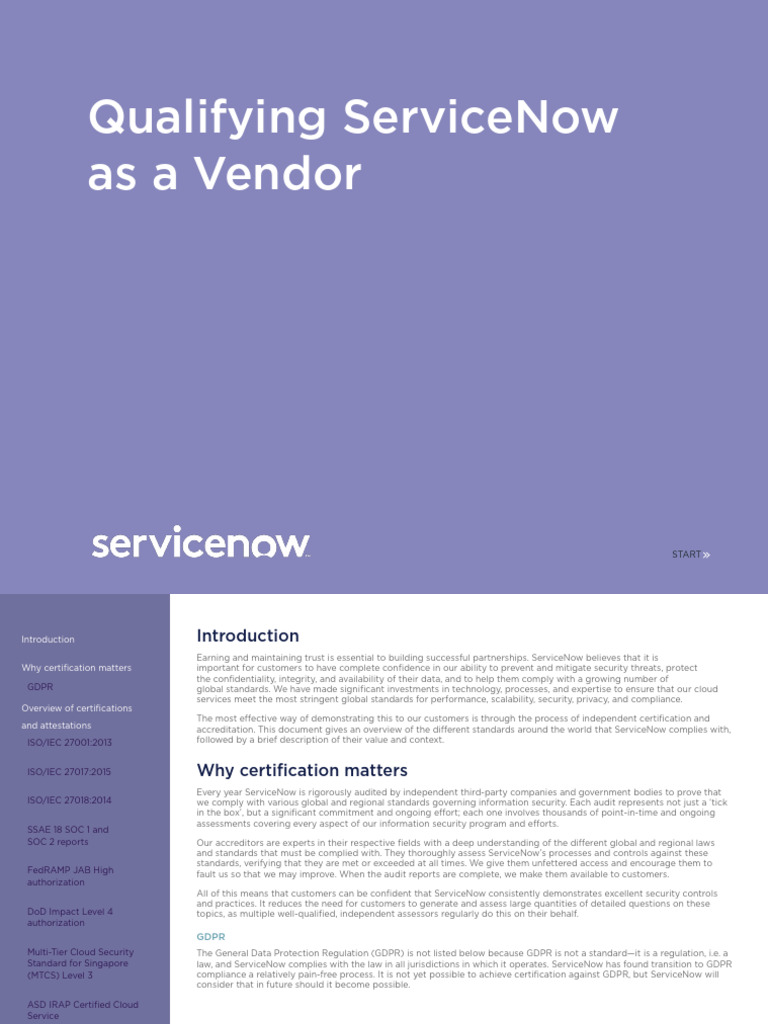ServiceNow Vendor Certifications Guide | PDF | Information Security | Information Technology