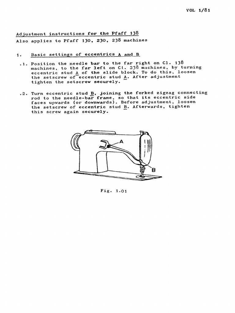Adjustment Pfaff 138 | PDF