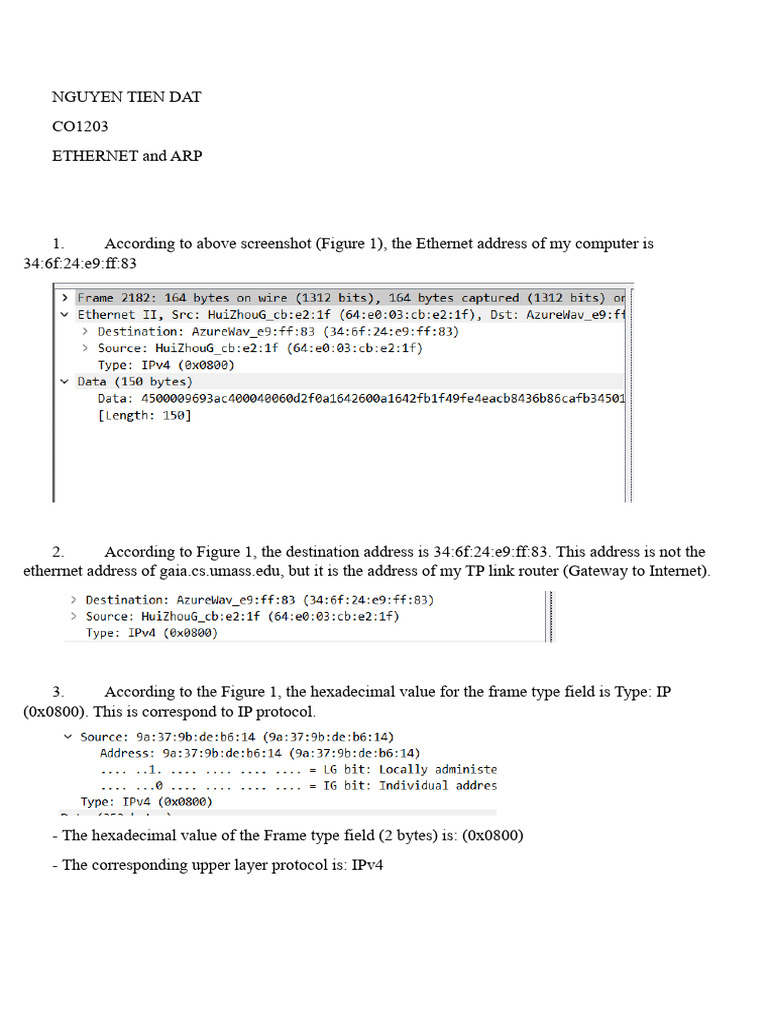 Ethernet and ARP Address Analysis | PDF | Internet Protocols | Ip Address