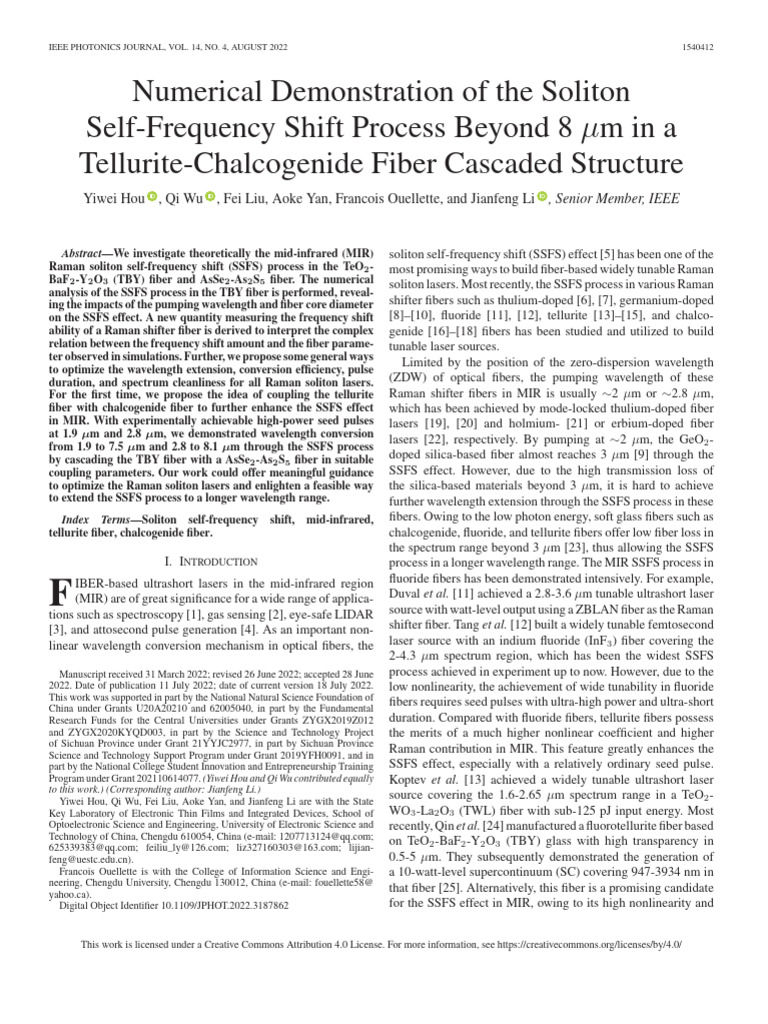 Numerical Demonstration Of The Soliton Self Freque Pdf Dispersion Optics Optical Fiber