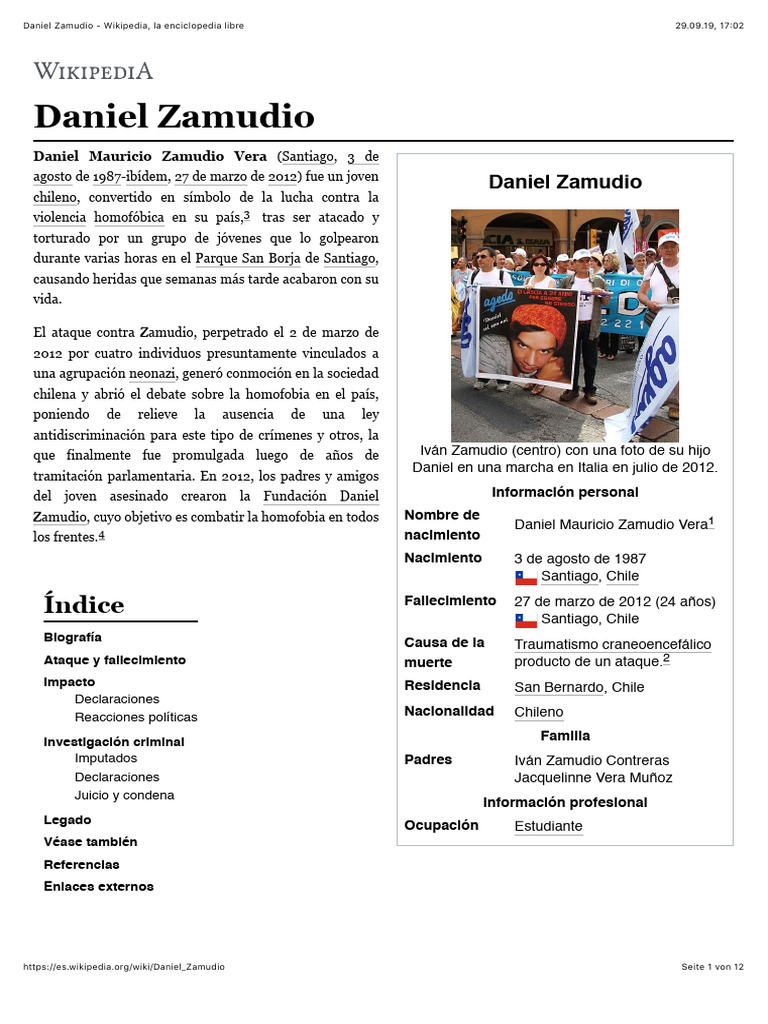 Daniel Zamudio - Wikipedia, La Enciclopedia Libre | PDF