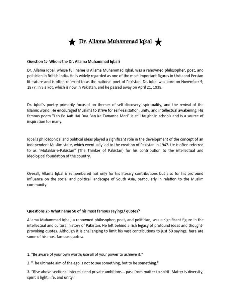 Allama Muhammad Iqbal | PDF