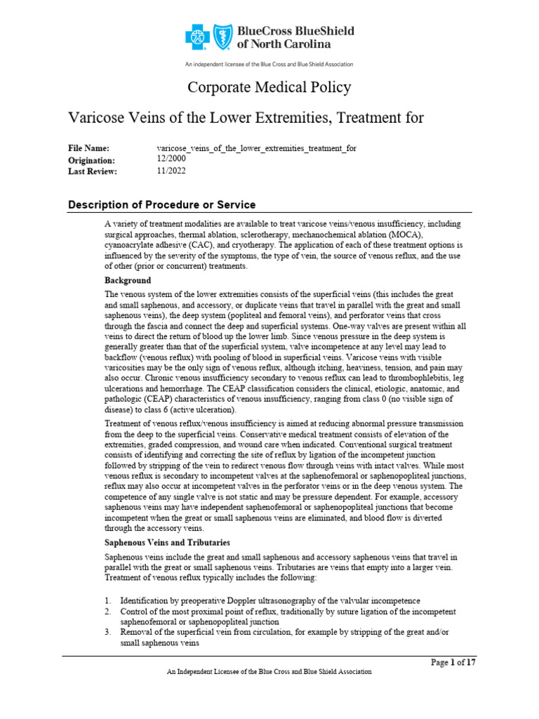 Varicose Veins of The Lower Extremities Treatment For | PDF | Varicose ...