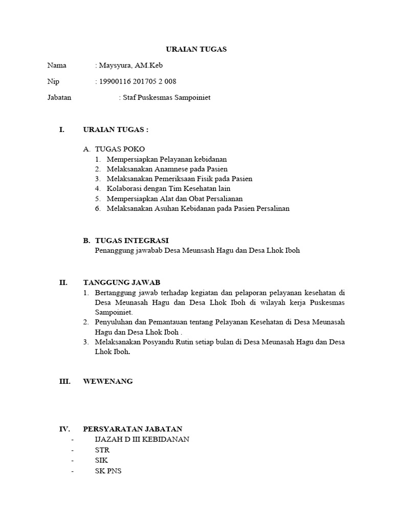 Uraian Tugas Bidan Desa | PDF