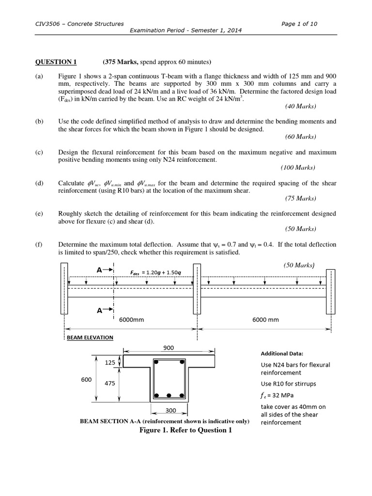 2014 - Civ3506 Exam S1 | PDF | Bending | Beam (Structure)