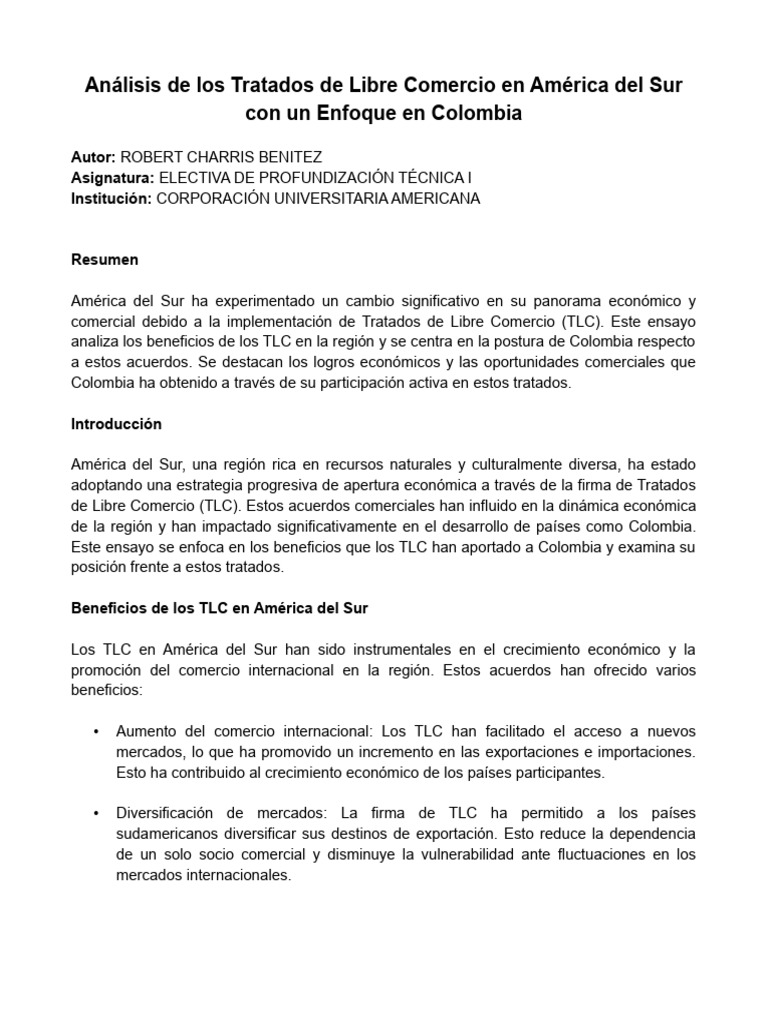 Ensayo Acuerdos Comerciales | PDF | Tratado de Libre Comercio Norteamericano | Colombia