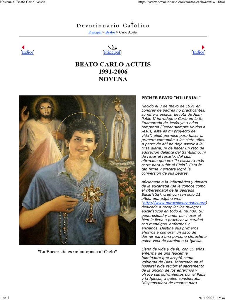 Novena Al Beato Carlo Acutis | PDF | eucaristía | orador del Señor