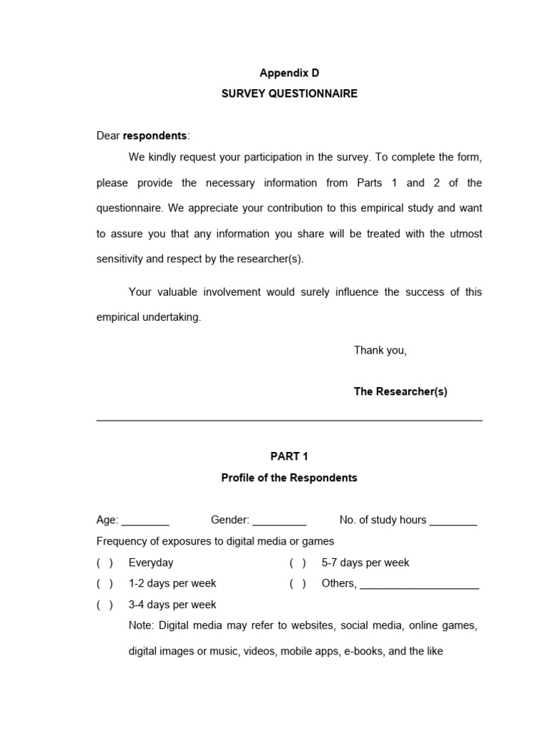Survey Questionnaire | Download Free PDF | Mathematics | Concept