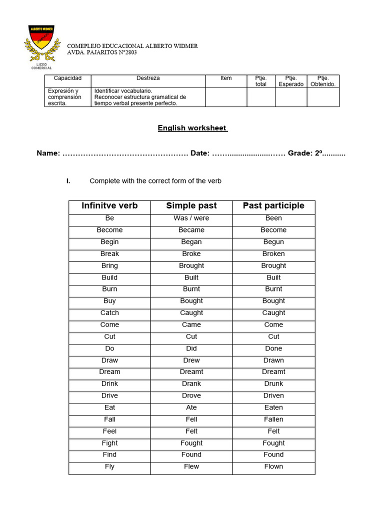 Past Participle Verb List | PDF | Verb | Linguistics