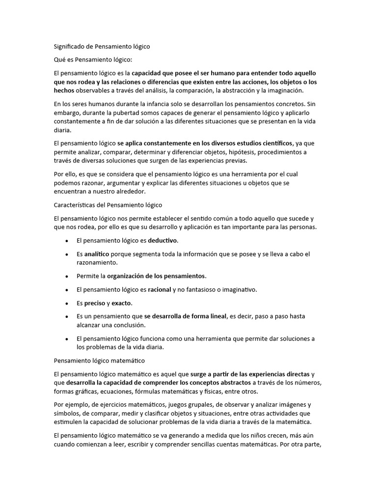 Significado del Pensamiento Lógico | PDF | Pensamiento | Matemáticas