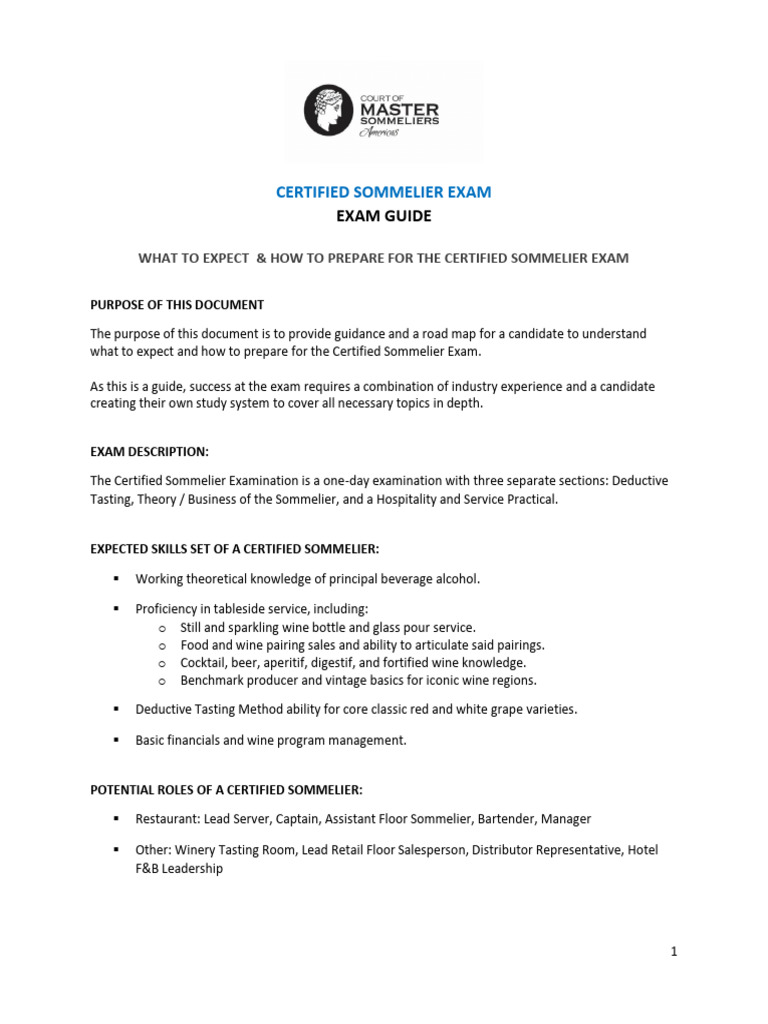 Certified Sommelier Exam Guide & What To Expect | PDF | Wine ...