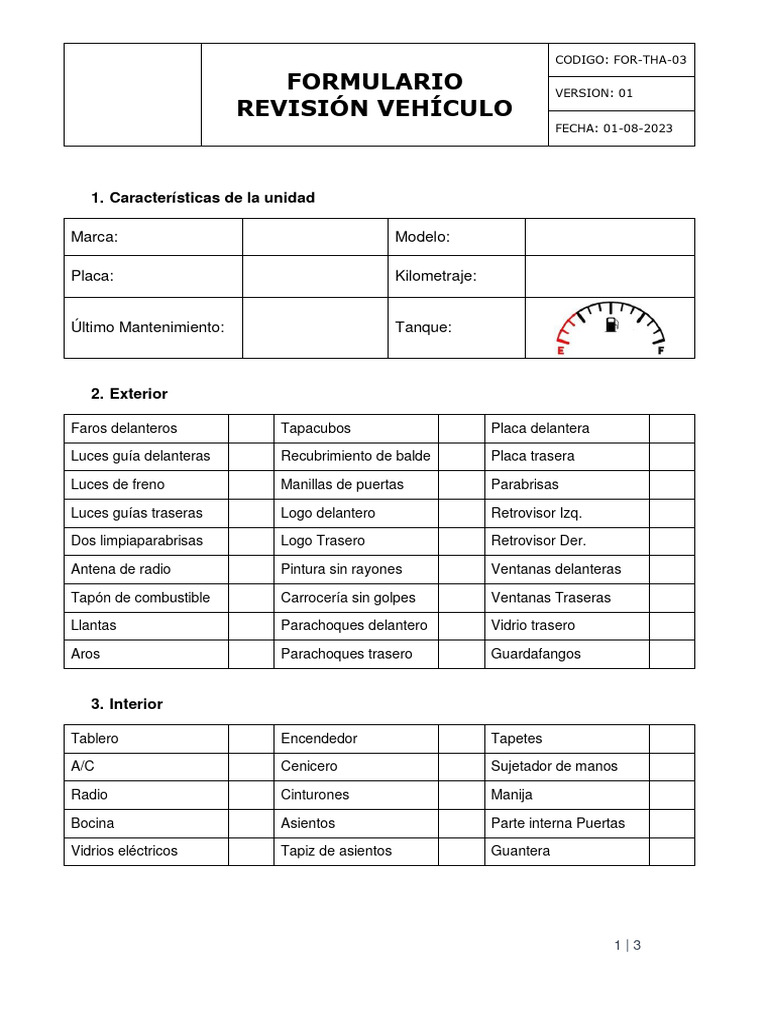 FORMULARIO REVISIÓN VEHÍCULO. | PDF | Sedanes | Vehículo de motor