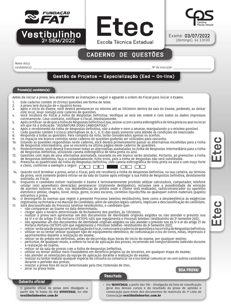 Prova - Polivalente - Gestao - de - Projetos - Ead - On - Line | PDF