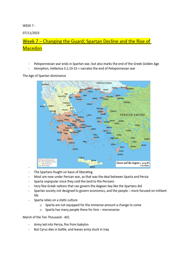 Week 7 - Changing The Guard Spartan Decline and The Rise of Macedon ...