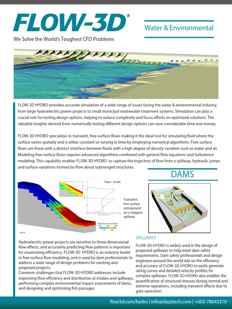 FLOW-3D HYDRO - Water & Environmental Brochure | PDF | Fluid Dynamics | Computational Fluid Dynamics