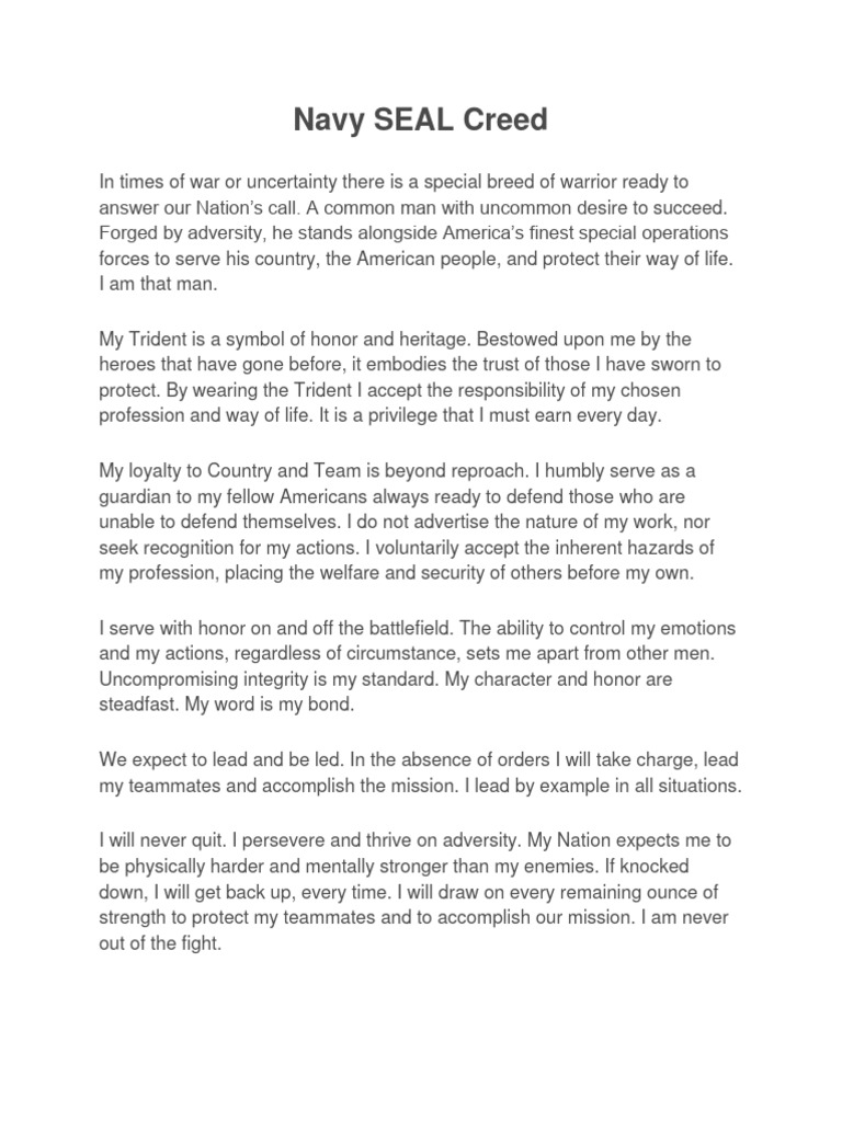 Navy SEAL Creed Printable | PDF