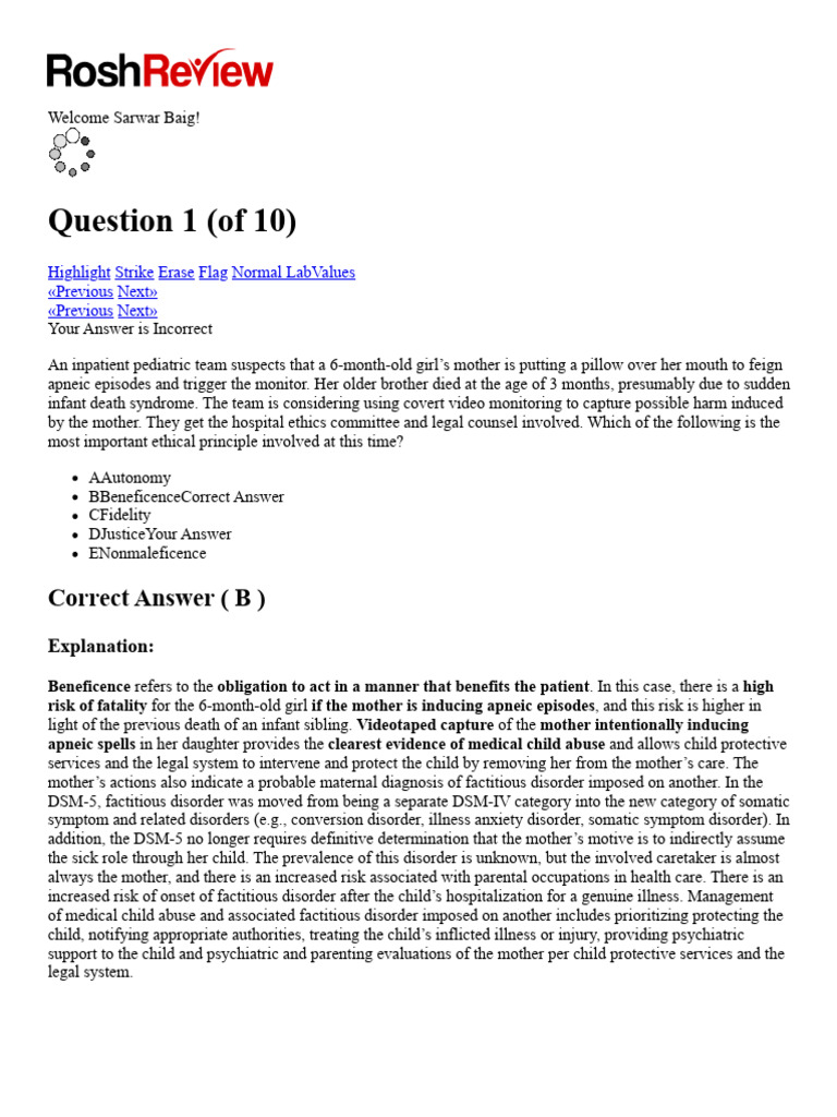 Rosh Review 1 | PDF | Mental Disorder | Psychiatry