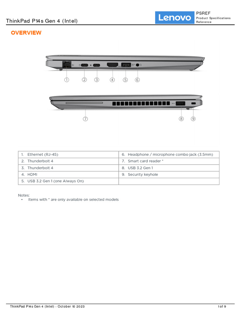 ThinkPad P14s Gen 4 Intel Spec | PDF | Usb | Wi Fi