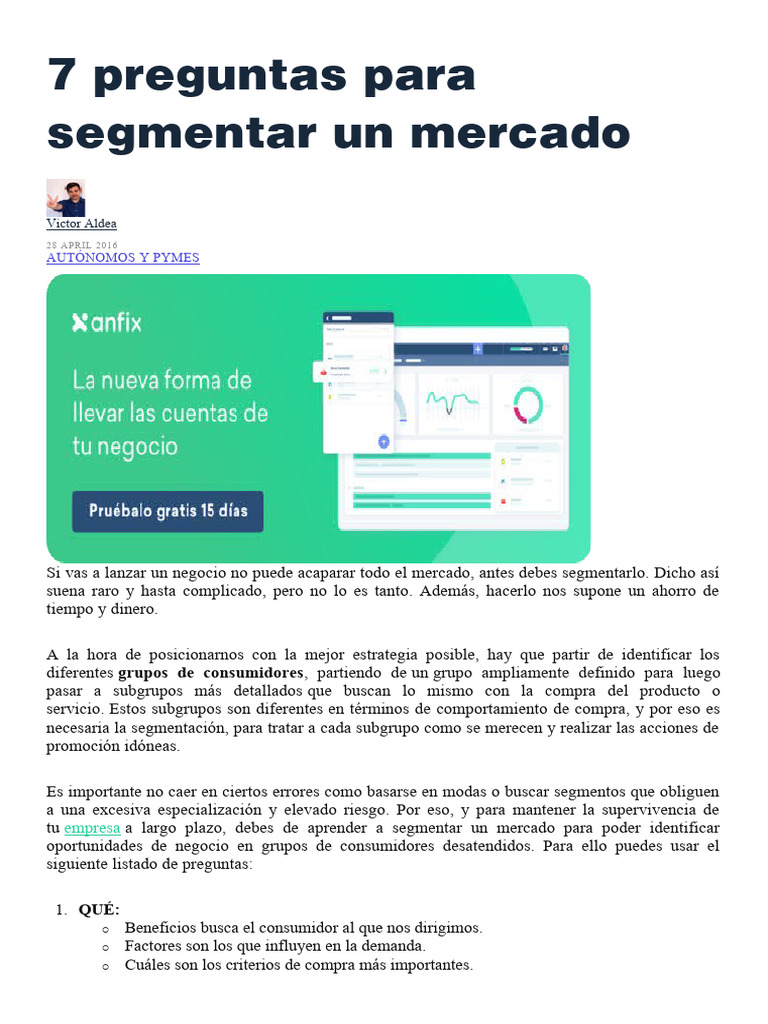 7 Preguntas para Segmentar Un Mercado | PDF | Producto (Negocio) | Los ...