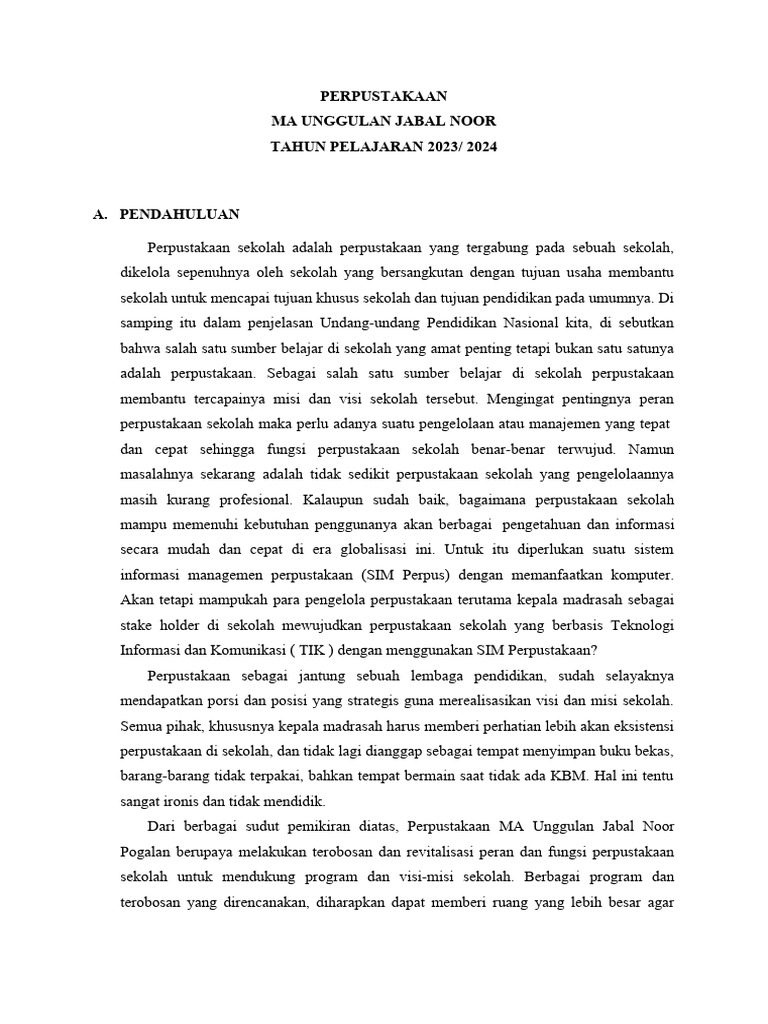 Manajemen Perpustakaan MA Jabal Noor 2023 | PDF