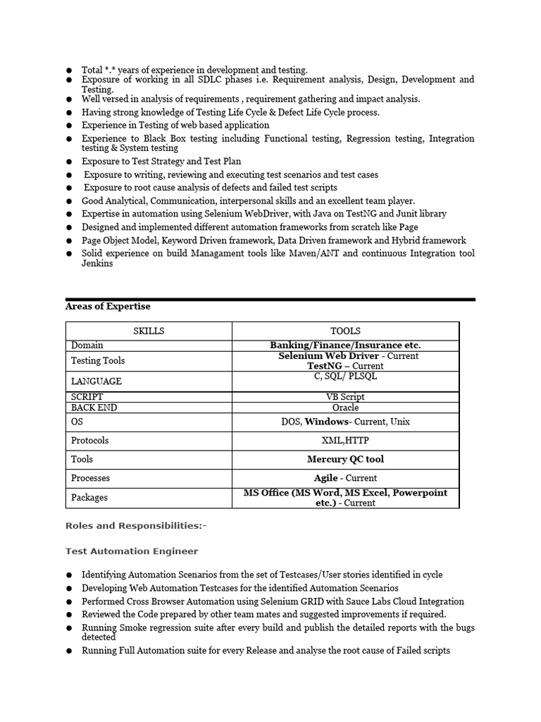 Resume Template | PDF | Selenium (Software) | Software Testing