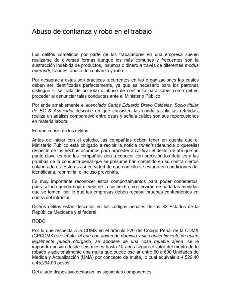 Abuso de confianza y robo laboral | PDF | Robo | Justicia