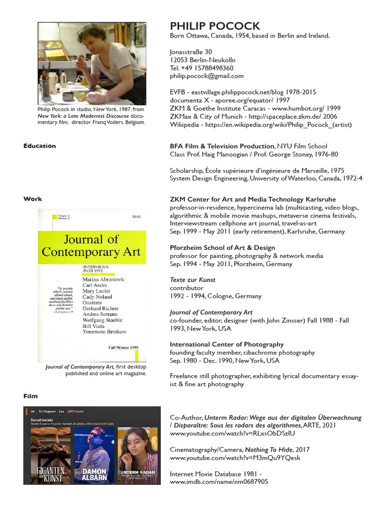 Philip Pocock: Art and Media Career | PDF | The Arts
