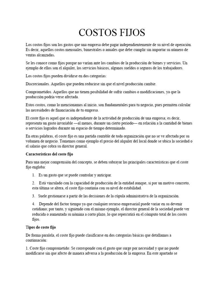 Costos Fijos y Variables | PDF | Business | Costo